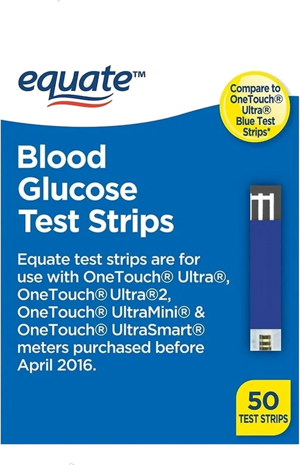 Blood Glucose Test Strips, 50 Count | Ideal for Glucose Monitor Kit, Diabetes Testing | Compatible with OneTouch Meters | Reliable Readings | Accurate & Easy to Use | High Accuracy Strips by Equate