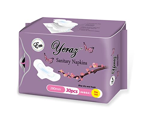 Em Yeraz Women Sanitary Pads, Ultra-Thin, Fast Absorbency with Wings, Size 5, 30 Count, Day use