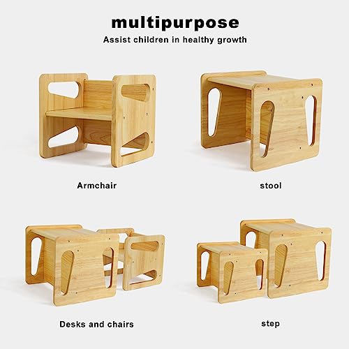 HYUNLAI Montessori Weaning Table and Chair Set Real Hardwood Students Multi-Use Cube Kitchen Perfect Activity Table and Chair Set for Childre