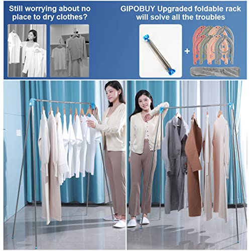 GIPOBUY Portable Clothes Rack Folding Travel Garment Rack, Foldable Collapsible Clothing Rack, Portable Hanging Drying Rack for Dance,Outdoor,RV, New Upgraded Easy Lock and Release(Non-Heavy Duty)