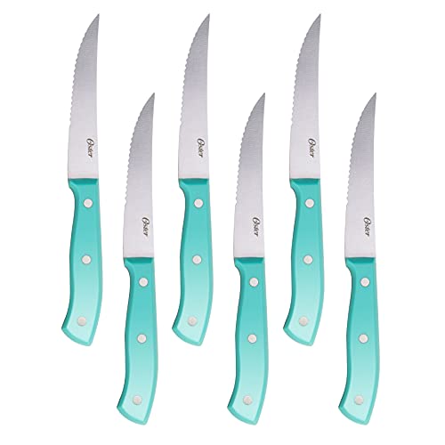 Oster Evansville 14 Piece Cutlery Set, Stainless Steel with Turquoise Handles -