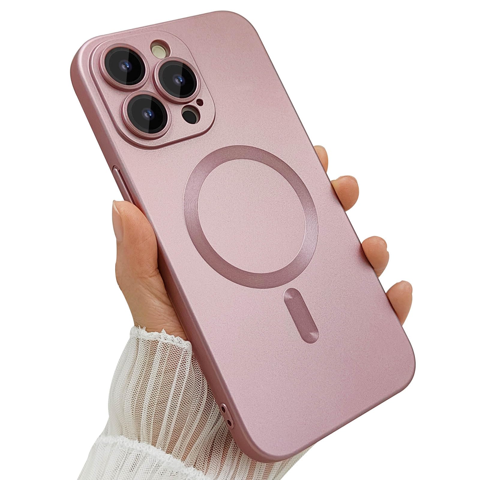 ankofave Magnetic case for iPhone 14 Pro Max Phone Case for Women, Matte Luxury Soft Metallic Luster Design with Camera Lens Protector, Compatible with Magsafe Case for iPhone 14 Pro Max 6.7"-Pink
