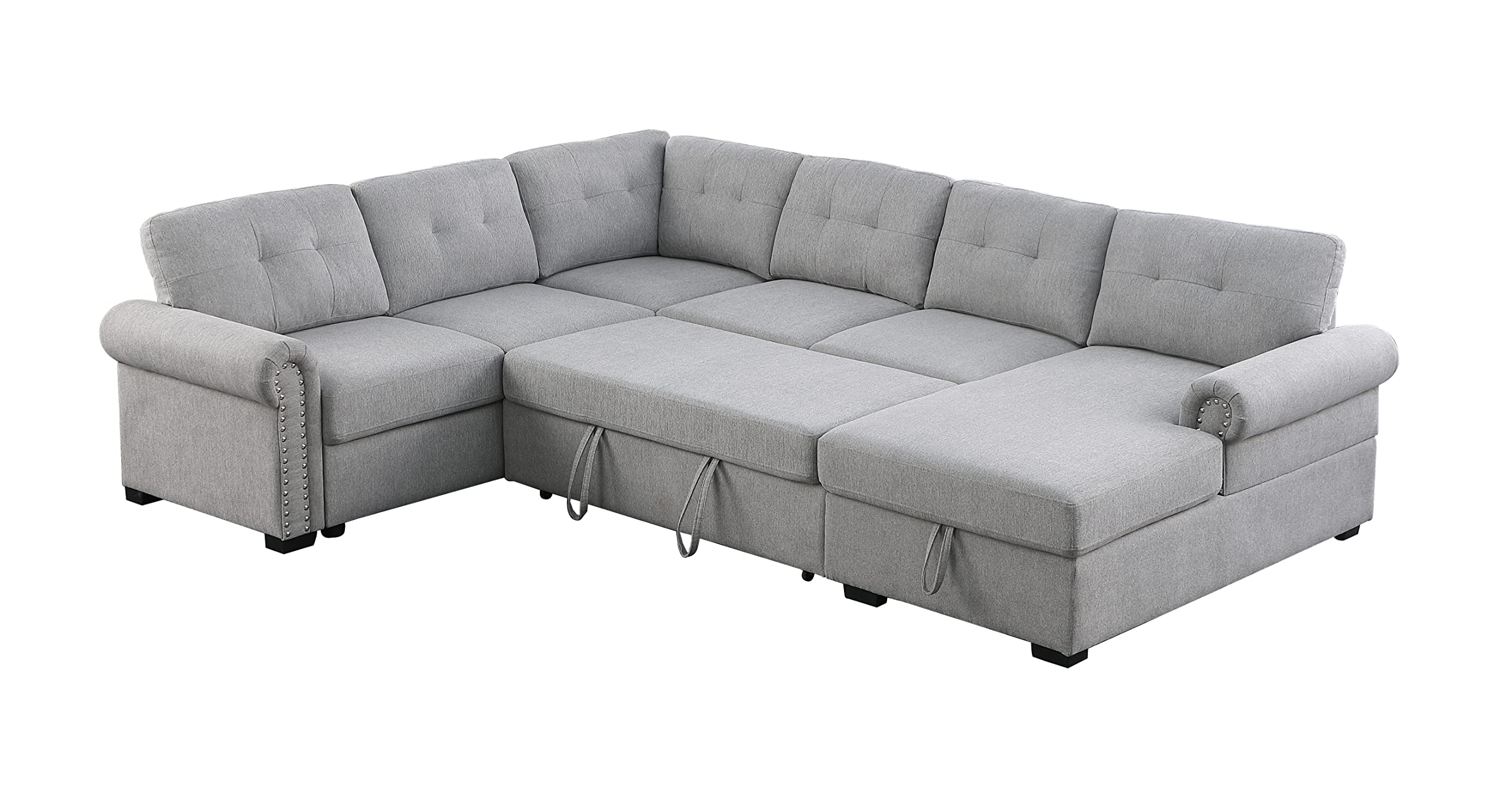 Sleeper Sofa with Pull Out Couch 6 Seater Modular Sectional Sleeper Sofa Bed with Storage Chaise, Fabric Sofa Sleeper Couch with Pullout Bed