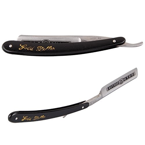 OULII Gold Dollar 66 Classic Steel Straight Edge Salon Barber Shaving Razor Shaver, Gifts for Men (Black+Silver)