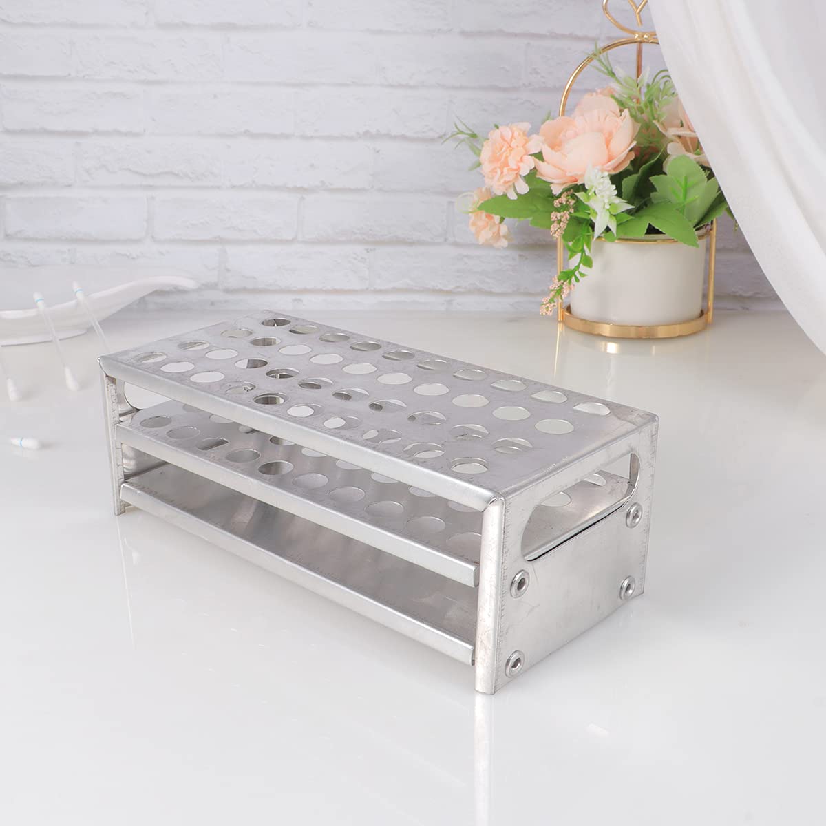 Test Tube Rack Aluminum Blood Collection Tube Holder - School Supply Equipment Storage Organizer for Laboratory (40x12.5)