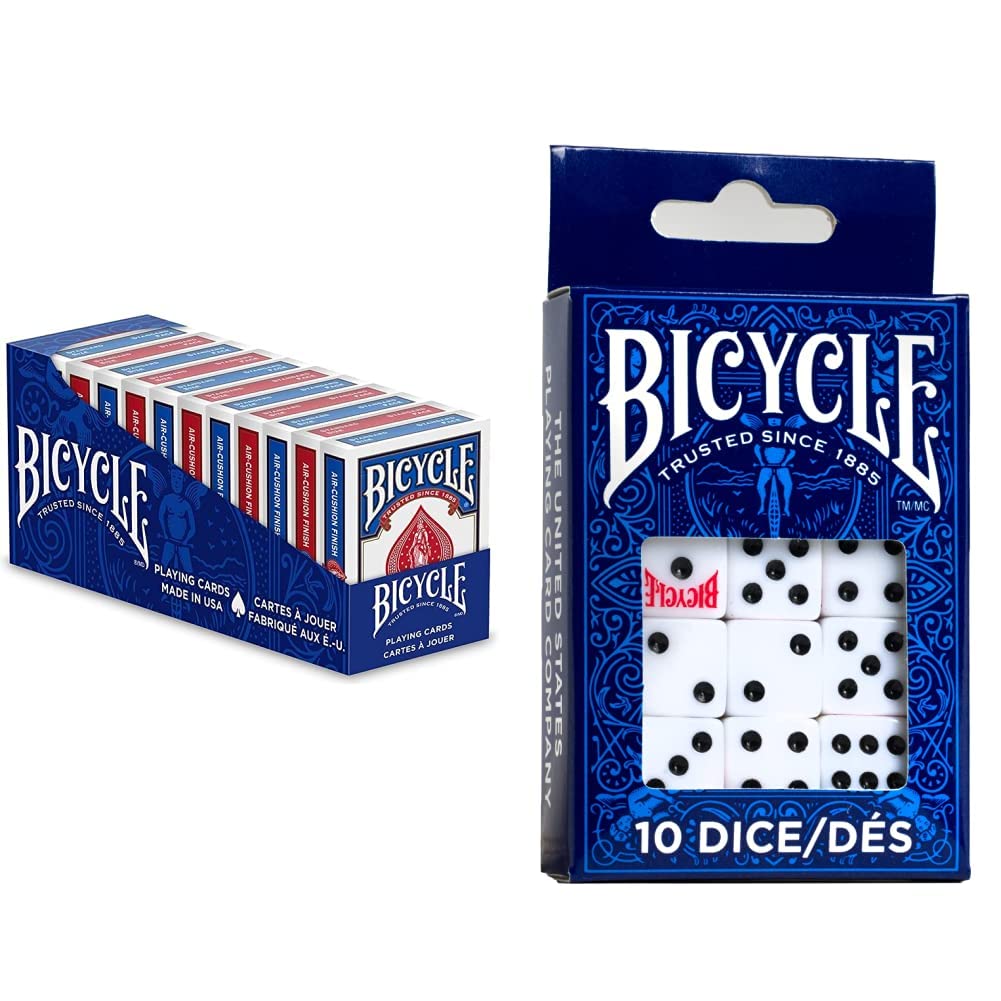 Bicycle Standard Playing Cards, Poker Size, 12 Pack & Dice, 10 Count (Six Sided, 16 mm)