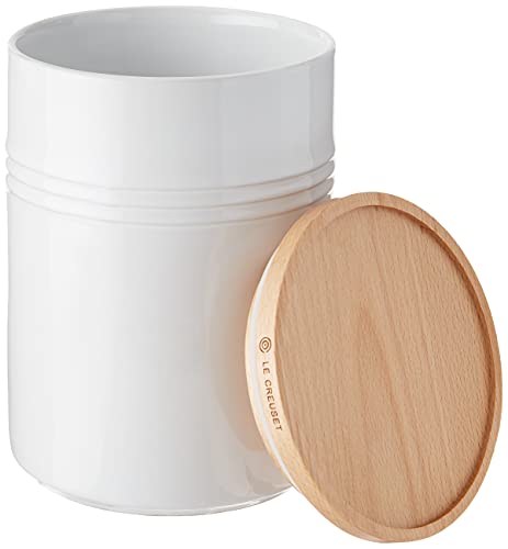 Le Creuset Stoneware Canister with Wood Lid, 2.5 qt. (5.5" diameter), White