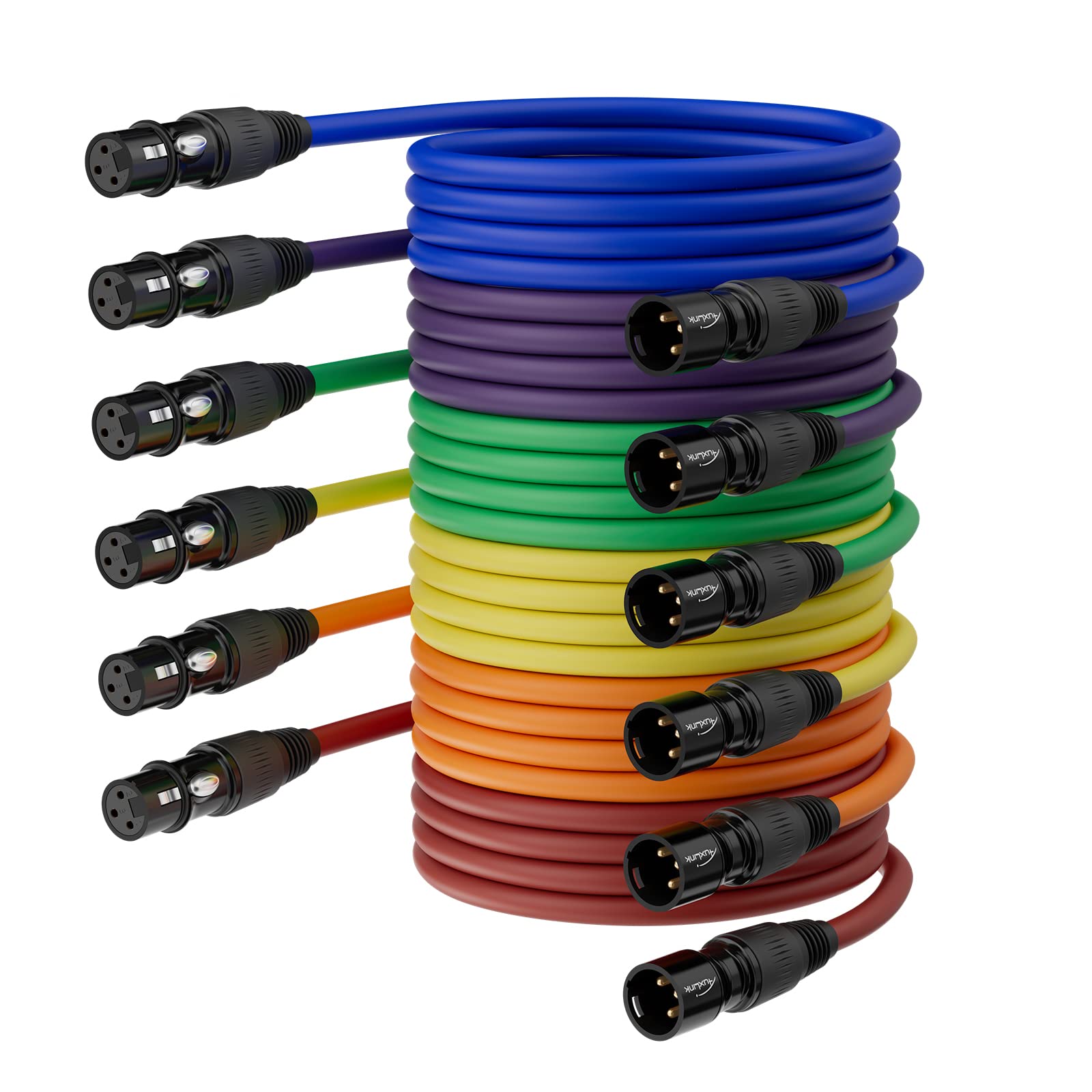 AuxLink XLR Cables, XLR Cable 25ft 6 Pack Microphone Cable Male to Female, XLR Speaker Cable Gold-Plated 3-Pin, XLR to XLR Cable for Microphone, Mixer, Recording Studio- 25 Feet, 6 Color Pack