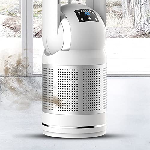 HEATIT Bladeless Fan with Remote and Air Purifier Tower Fan 80° Oscillating with 8 Speeds 8H Timer Air Circulator Fan for Home Bedroom Kitchen and Office White
