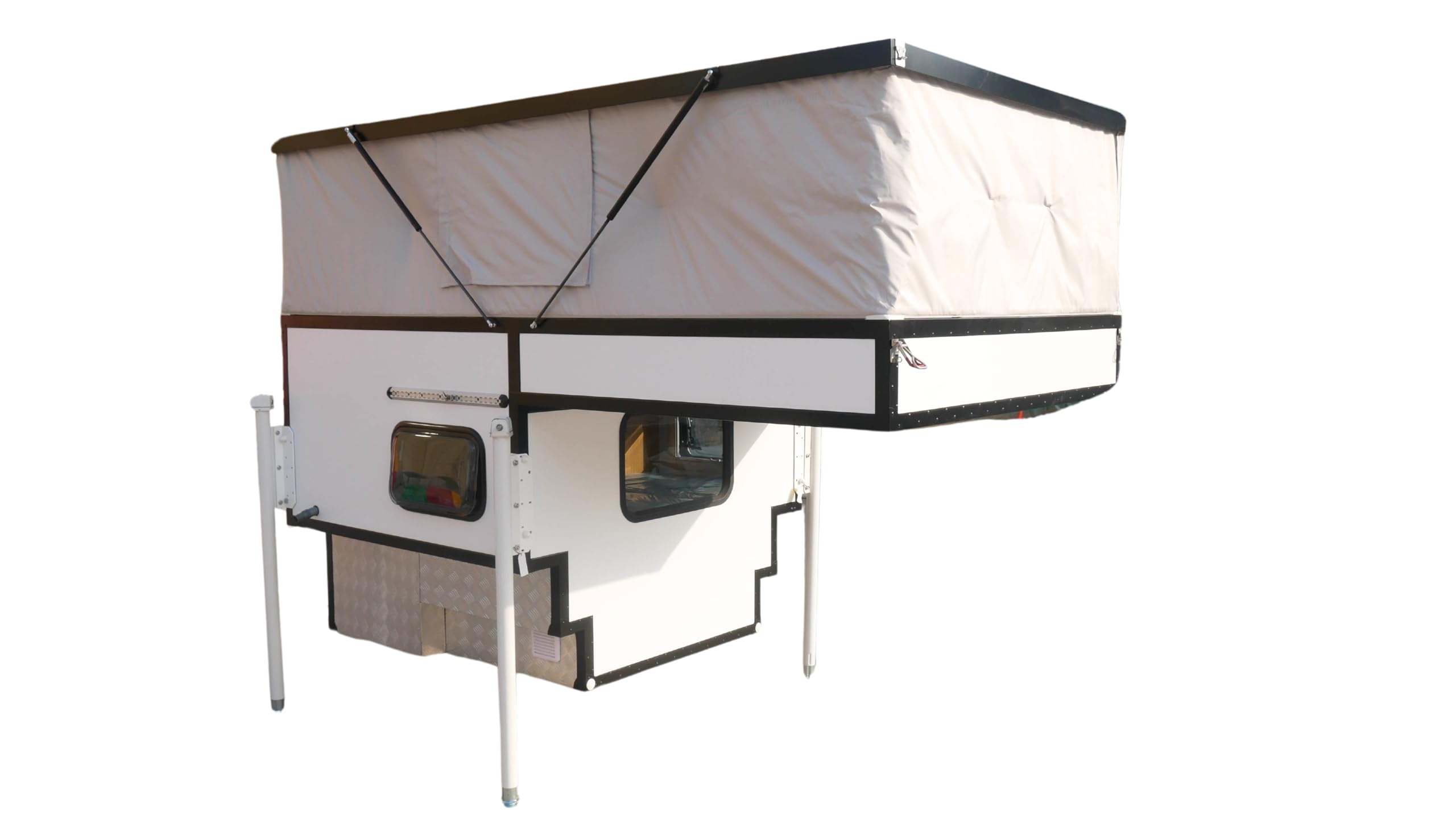 Pop-Up Truck Camper with Sliding Queen Size Bed/Sofa Bed/Bathroom and Kitchen., White