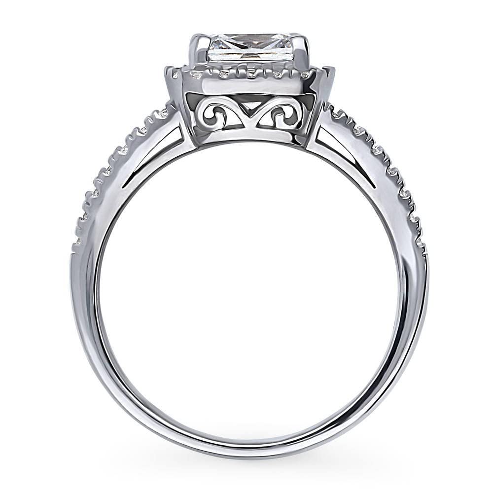 BERRICLE Sterling Silver Halo Wedding Engagement Rings Cushion Cut Cubic Zirconia CZ Split Shank Ring for Women, Rhodium Plated Size 6