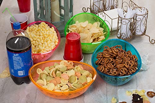 Friwer Neon Oval Plastic Contoured Serving Bowls, Party Snack or Salad Bowl 80 Oz. Set In Pink Blue Green Orange Set of 4