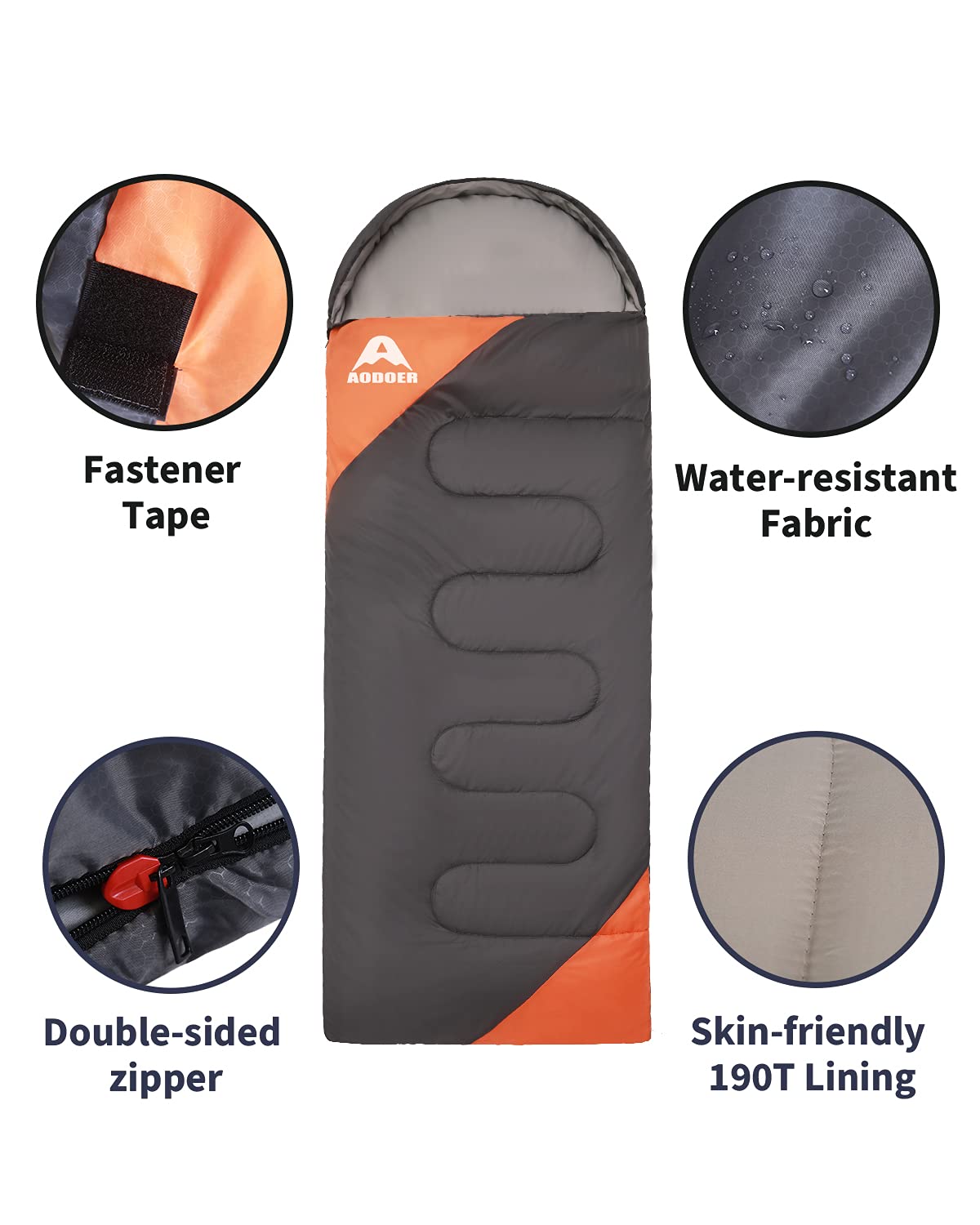 AODOER Sleeping Bag - Sleeping Bag for Adults with Compression Sake - 3 Season Waterproof Camping Sleeping Bags - Portable and Lightweight - Backpack Sleeping Bag (Orange)