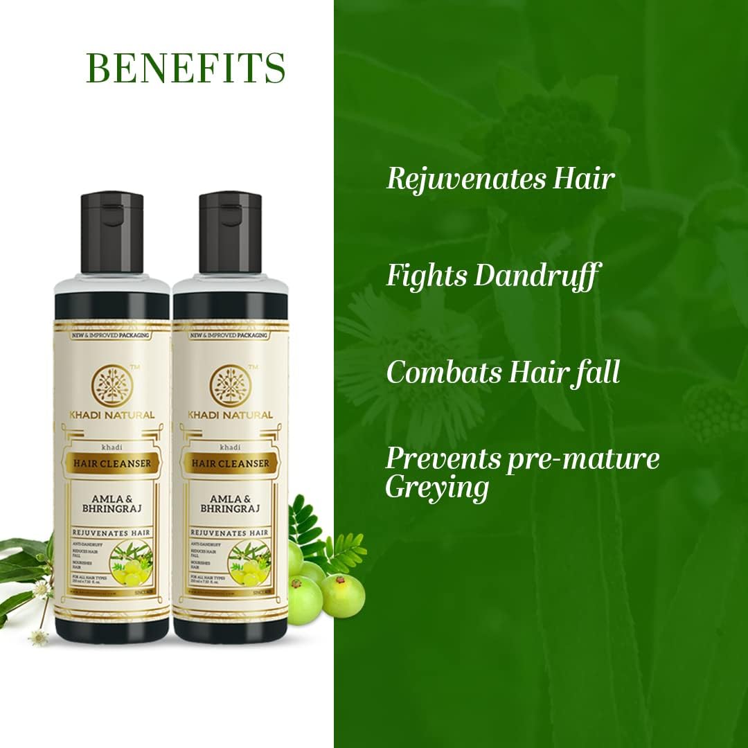 Khadi Natural Herbal Amla Bhringraj Shampoo, 210ml (Pack Of 2)