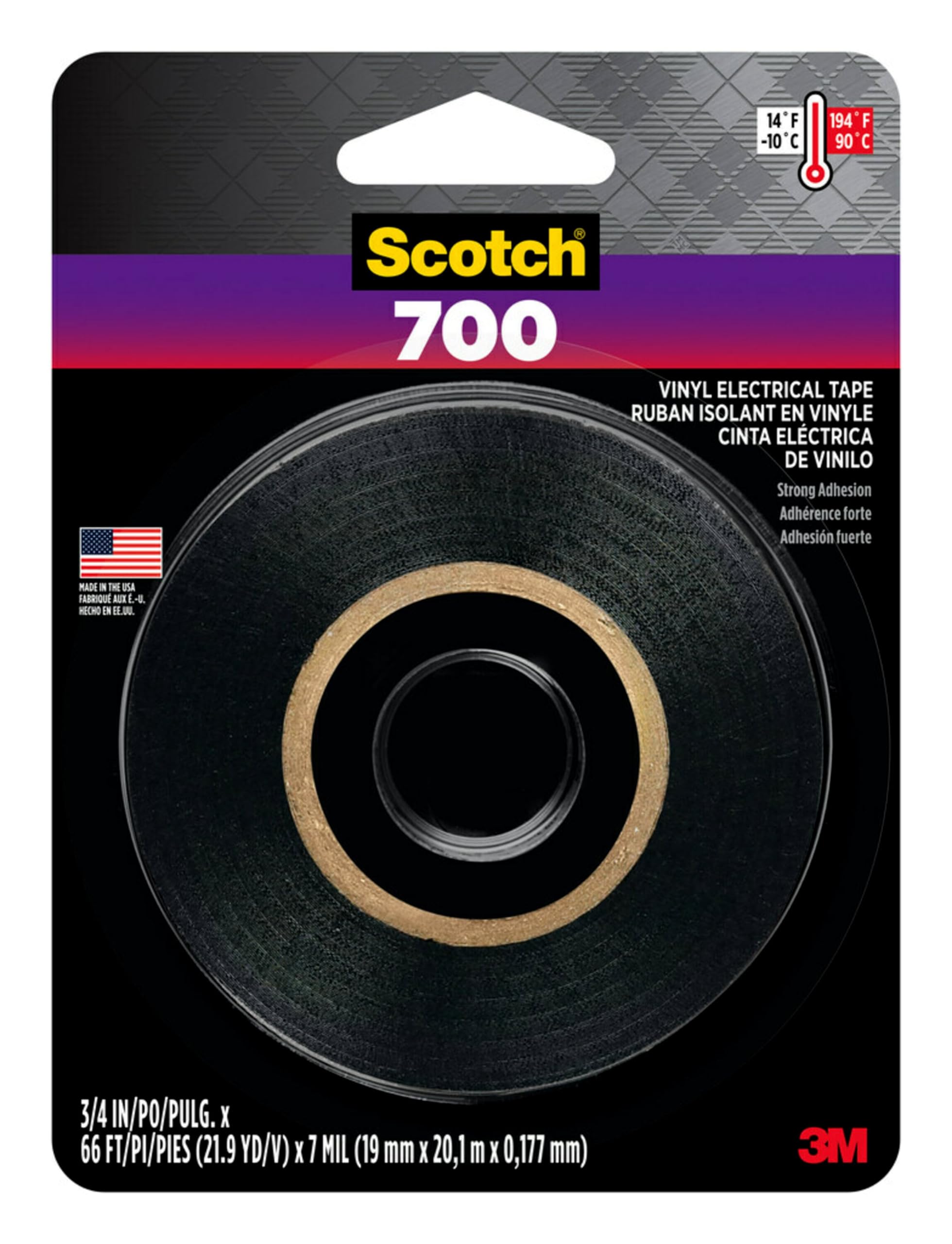 Scotch 3M 700 Electrical Tape, 3/4 in x 66 ft x 7 mil, High-Quality Vinyl Insulating Tape for Excellent Mechanical Protection, for Primary Insulation Up to 600V, for Indoor and Outdoor Use (03429NA)