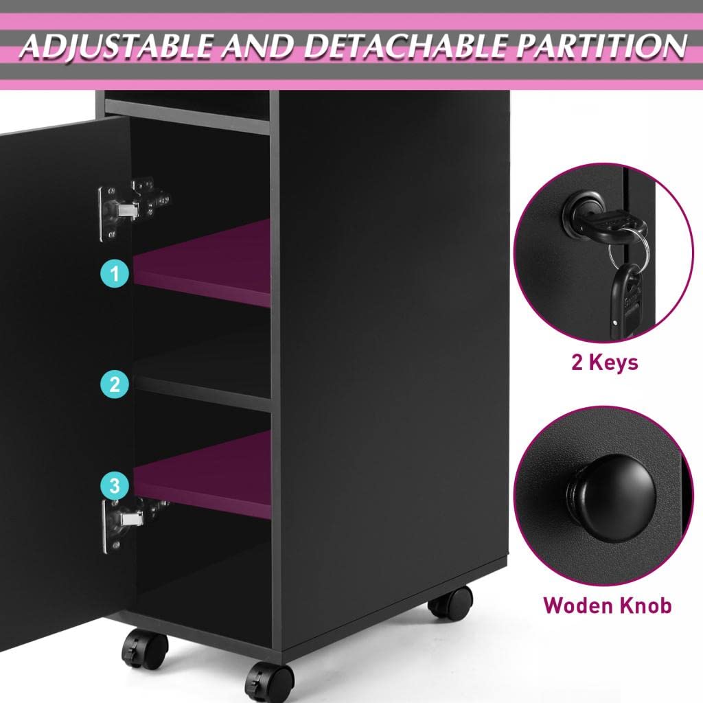 Artist hand Manicure Table, Nail Table, Nail Beauty Manicure Desk, Wrist Cushion, Lockable Wheels, Storage Drawers, Electric Downdraft Vent, White