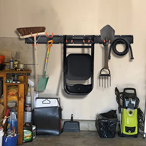 Oududianzi Garden Tool Storage Rack, Garage Tool Organizer Wall Mount, Garden Tool Rack with 6pcs Heavy Duty Steel Hooks, holder wall mount, Lawn tool storage, 48 Inch 3 Rails, Max Load to 500lbs