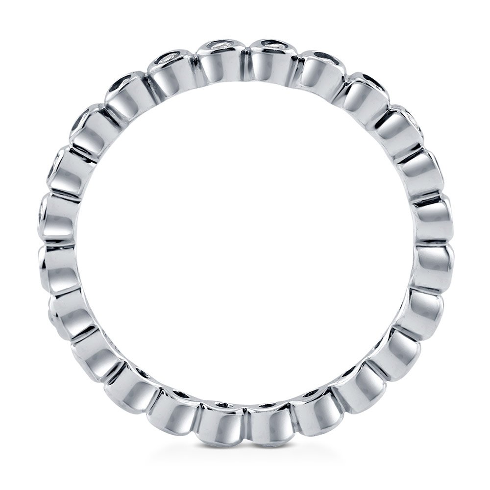 BERRICLE Sterling Silver Bubble Wedding Rings Bezel Set Cubic Zirconia CZ Eternity Ring for Women, Rhodium Plated Size 7