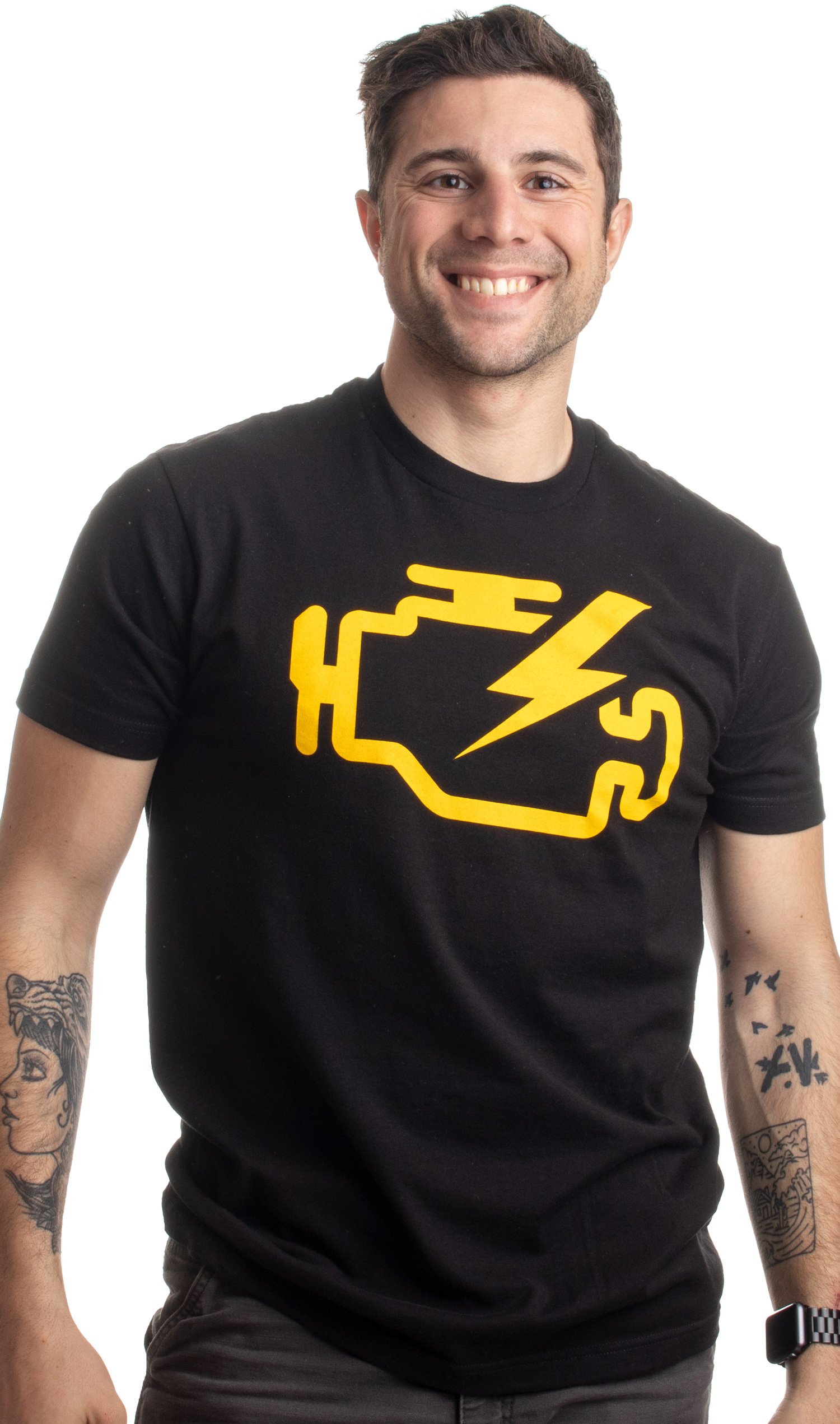Ann Arbor T-shirt Co. Check Engine Light | Funny Mechanic Car Clothing Men T-Shirt-(Adult,L) Black