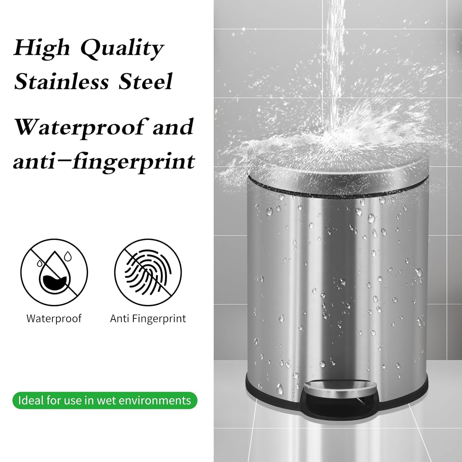 Bigacc Trash Can, Mini Stainless Steel 6 Liter/1.6 Gallon Bathroom Trash Can Step Garbage Can Round Trash can with Lid w/Removable Inner Bucket Waste Basket for Bathroom Kitchen Office