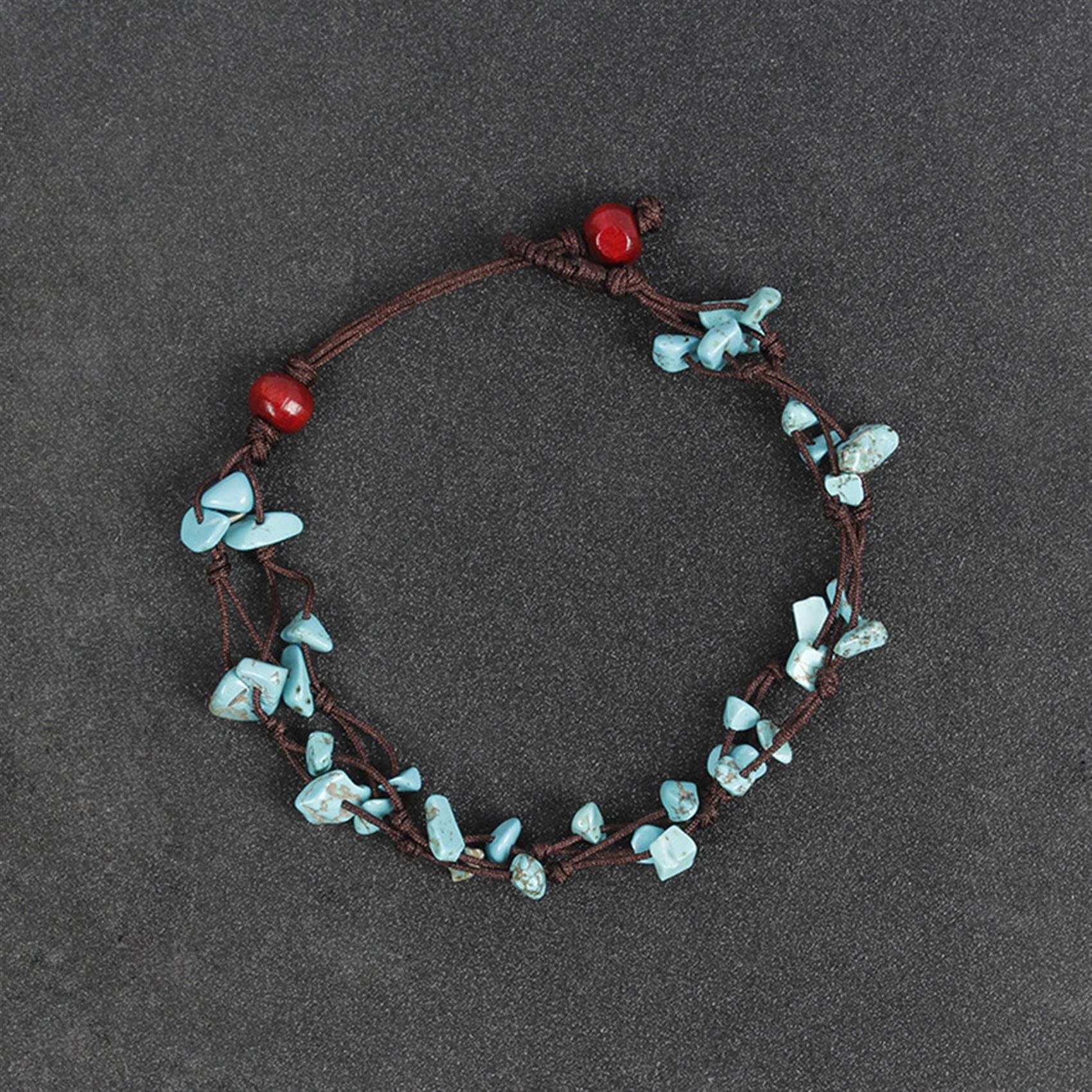 Artist Unknown GloryMM Layered Beach Anklet Beaded Foot Chain Natural Stone Turquoise Gemstone Chips Rope Bracelet for Women Beach Foot Jewelry