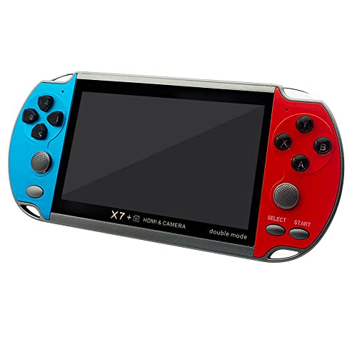 DREAMHAX X7 Plus Handheld Game Console with Preload 10000 Games, Portable Video Games Support HDMI Output & Double Player, Classic Arcade Retro Game Player Gameboy Gift Present (4.3" Screen Red Blue)
