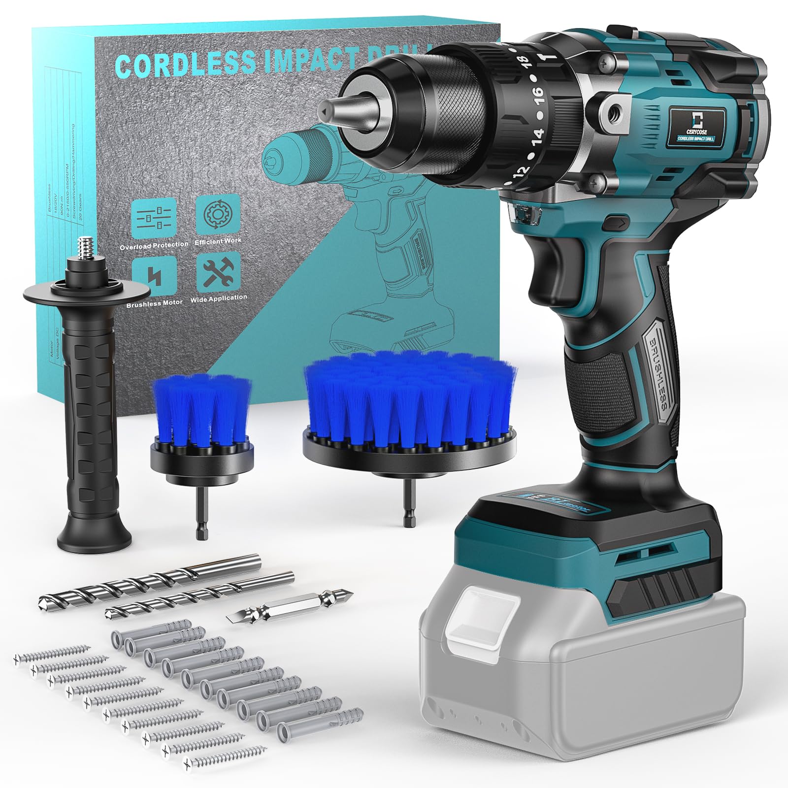 Cordless Drill Set for Makita Battery, 792inch-lbs Compact Cordless Drill/Driver Bits/Brush drill, 1/2'' Keyless Chuck Power Drill Set, Brushless-Motor, Variable Speed (Battery Not Included)