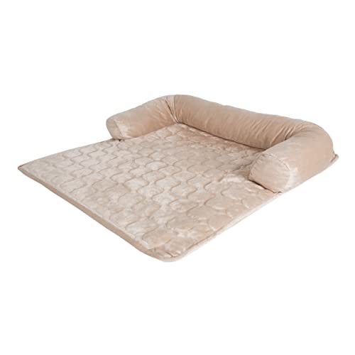 PETMAKER Furniture Protector Pet Cover for Dogs and Cats with Shredded Memory Foam filled 3-Sided Bolster Soft Plush Fabric – 35” x 35” Beige, Large