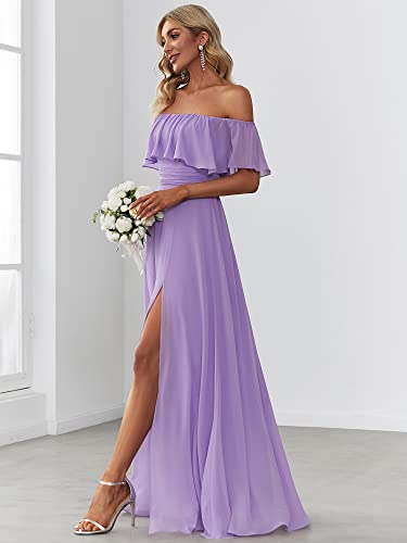 Ever-Pretty Womens Off-Shoulder Long A-line Side Slit Formal Prom Dresses with Sleeves Lavender US12