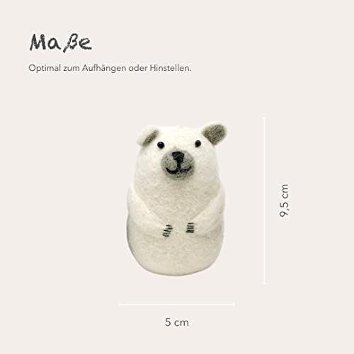 Én Gry & Sif Wool Felt Zoo Animals Hanging Decorations Felt Ornaments for Christmas Tree or Decor Felt Animal Figures for Play Set of 5 Handmade Penguin Panda Polar Bear Raccoon Elephant