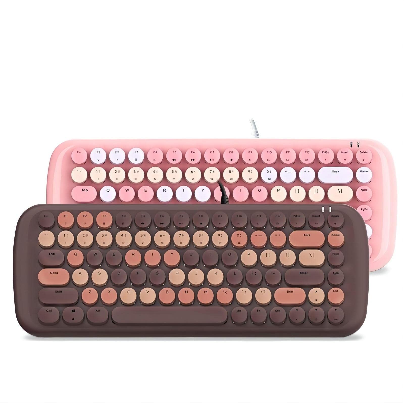 Mechanical Keyboard Wired 84 Keys Gaming Keyboard Mixed Color Retro Round Keycaps Keyboard for PC Gamer/Office/Home Computer (Color: Chocolate/Cherry Blossom Pink) (Color : Chocolate)