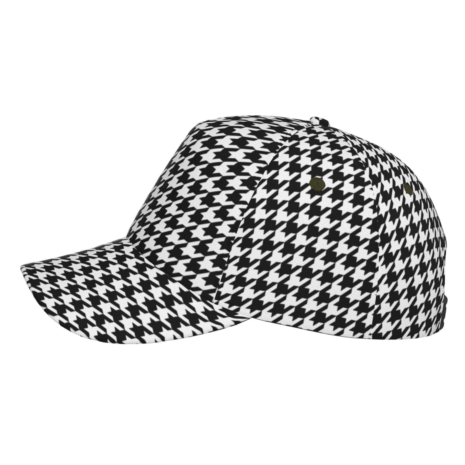 Baseball Cap Dad Hat for Women Men Adjustable Fashionable Low Profile Trendy Fit for Beach Summer Sport (Black Houndstooth)