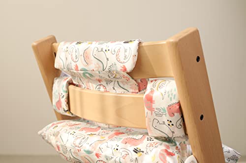 Gembebe Polyester Waterproof Cushion Set Compatible with Stokke Tripp Trapp High Chair (Dino Friends)