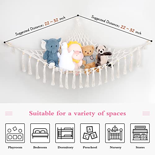 Sideim Stuffed Animal Toy Hammock,Hanging Toy Net Organizer for Stuffed Animal Storage,Corner Animal Net Holder for Bedroom Playroom Nursery Decor