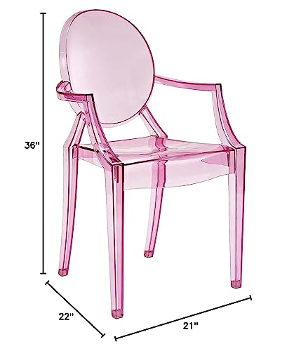 Modway Casper Modern Acrylic Stacking Kitchen and Dining Room Arm Chair in Pink - Fully Assembled