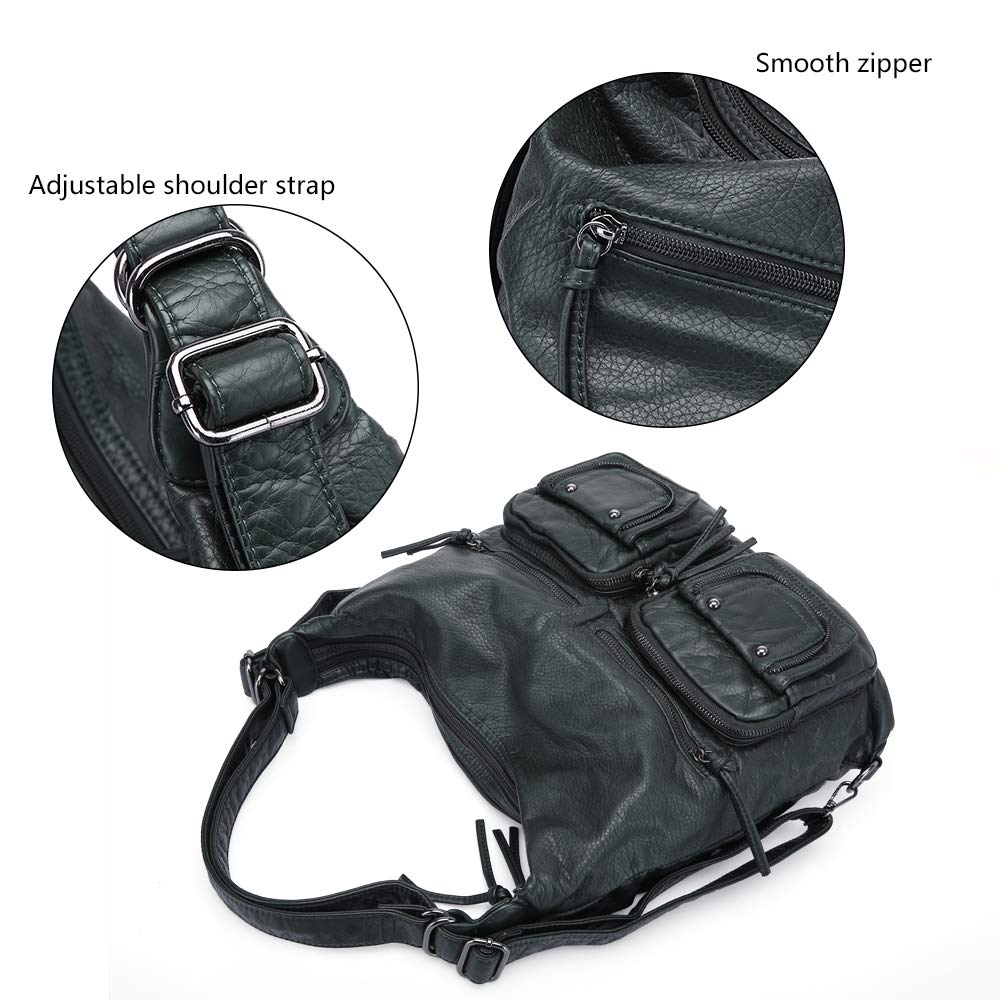 handbags & shoulder bags for woman super soft washed PU leather hobo bags multiple use woman's cross body bag backpack (Green)