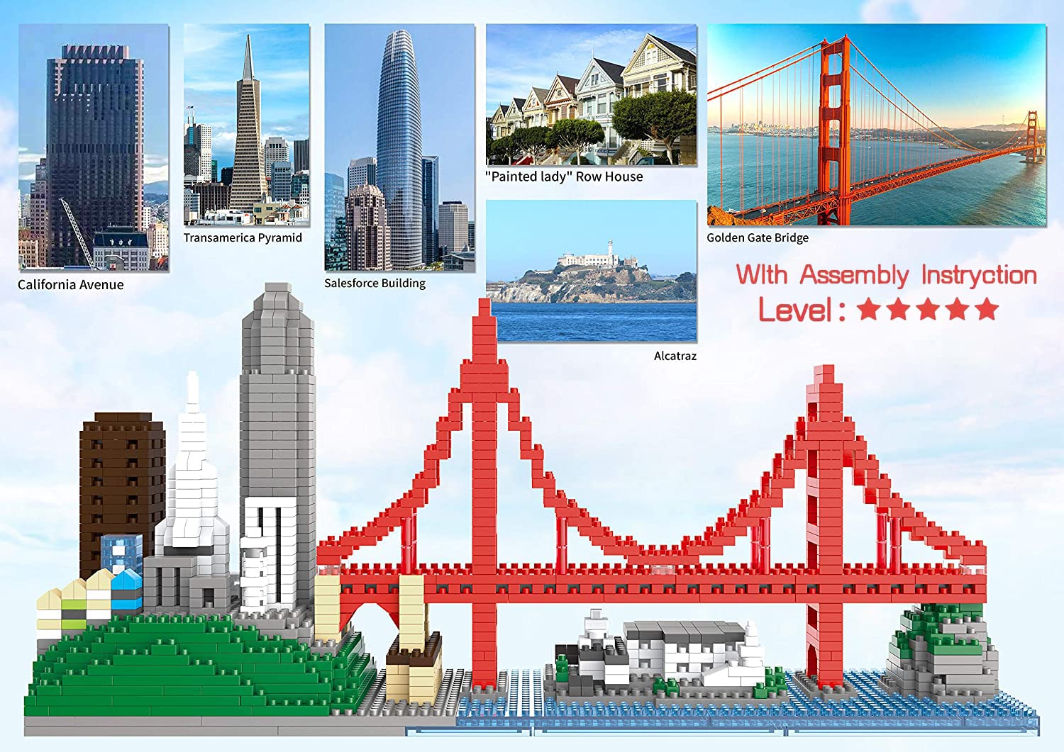 BIDIUTOY Architecture Skyline Collection, San Francisco Building Sets, San Francisco Architectural Landmarks Model Kit, Bricks Toys-with 1610 Pieces Micro Mini Blocks