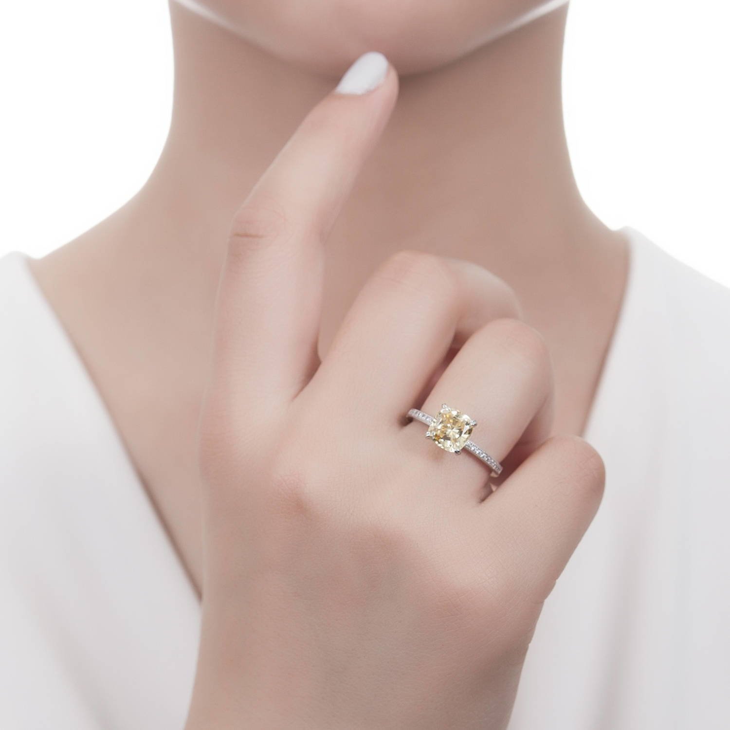 BERRICLE Sterling Silver Solitaire Wedding Engagement Rings 3 Carat Canary Yellow Cushion Cut Cubic Zirconia CZ Ring for Women, Rhodium Plated Size 6