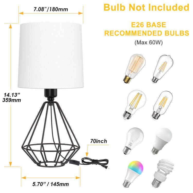 GGOYING Set of 2 Table Lamp, Modern Bedside Lamp with Simple Black Metal Base, White Fabric Shade for Nightstand Bedroom Living Room Office Working Reading (Bulb not Included)