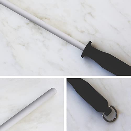 Messermeister 10” Ceramic Sharpening Rod - Knife Sharpener - Fine 1200 Grit - Break-Resistant Solid Ceramic Core, Large Sharpening Surface & Soft-Grip Handle