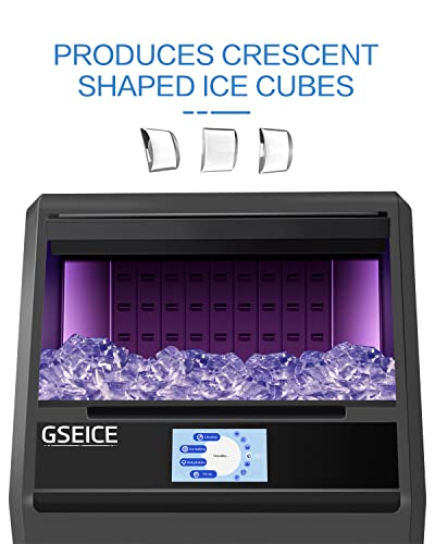 GSEICE Commercial Ice Maker Machine, Crescent Shaped Ice Cubes 280LBS/24H with 70 Pounds Storage Bin - 4.3 inch Touch Screen, Food-Grade Materials, 304 Stainless Steel Ice Making Machine