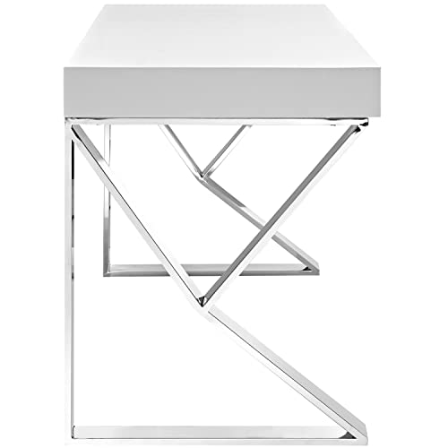 Modway Adjacent Contemporary Modern Office Desk With Metallic Legs in White