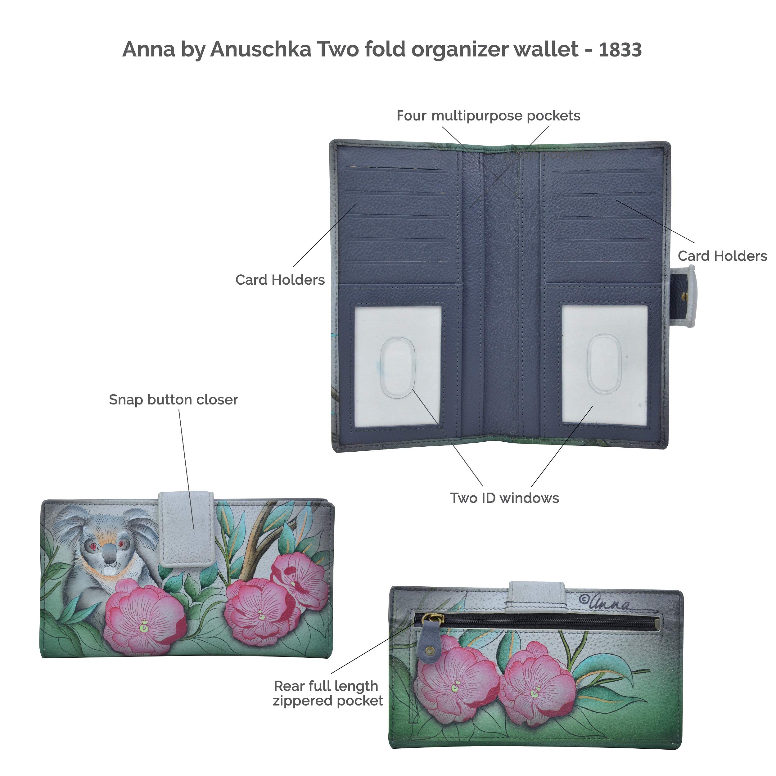 Anna by Anuschka Women’s Hand-Painted Genuine Leather Two Fold Wallet - Romantic Rose Black
