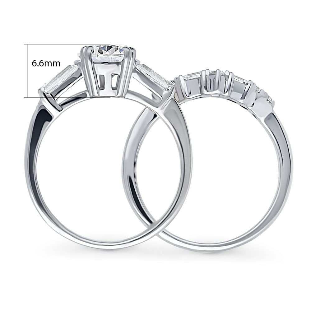 BERRICLE Sterling Silver 7-Stone Wedding Engagement Rings Cubic Zirconia CZ Solitaire Ring Set for Women, Rhodium Plated Size 9