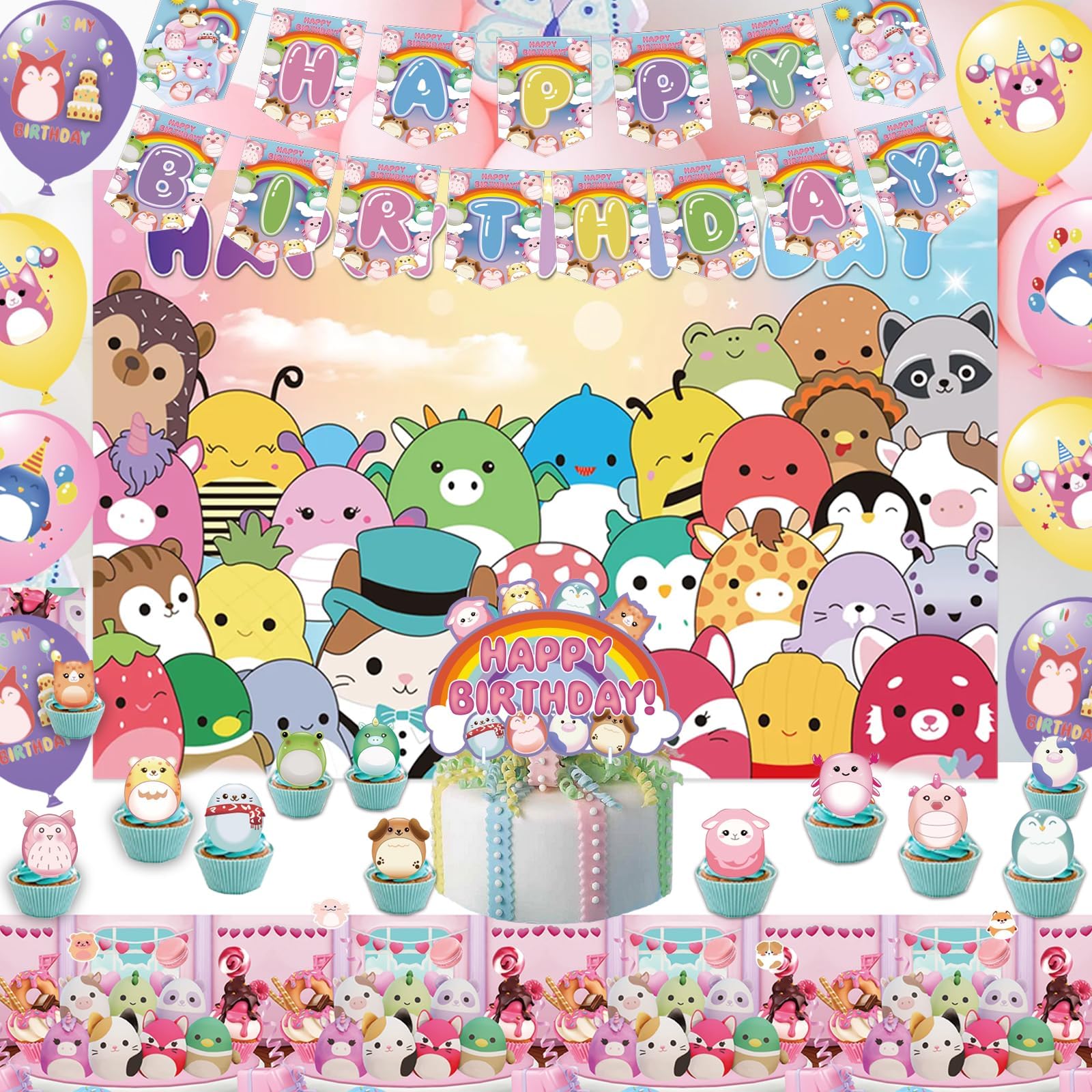 biepi 102Pcs Birhthday Party Supplies, Birthday Decorations,Include Birthday Banner,Cake Topper,Cupcake Toppers,Tablecloth,Balloons,Stickers Backdrop
