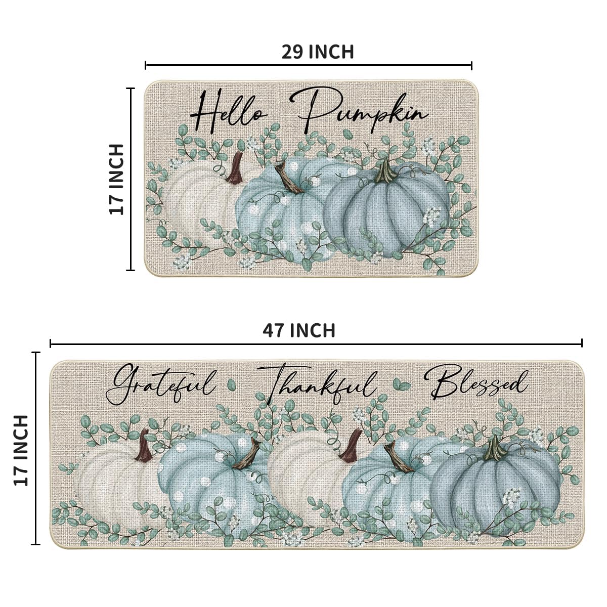 Artoid Mode Orange Maple Leaves Happy Fall Y'all Kitchen Mats Set of 2, Thanksgiving Home Decor Low-Profile Kitchen Rugs for Floor - 17x29 and 17x47 Inch