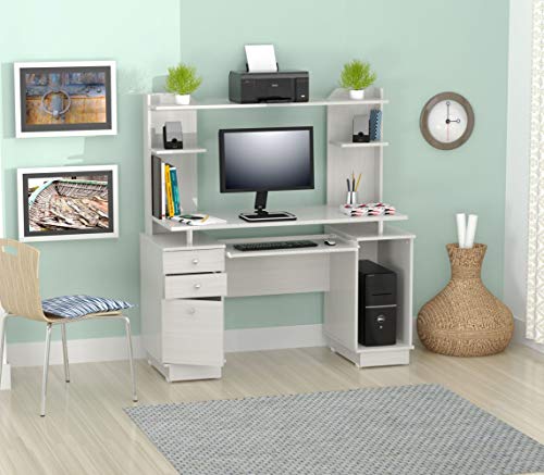 Inval America Computer Work Center with Hutch, 19.5 x 48.62 x 53.5, Washed Oak