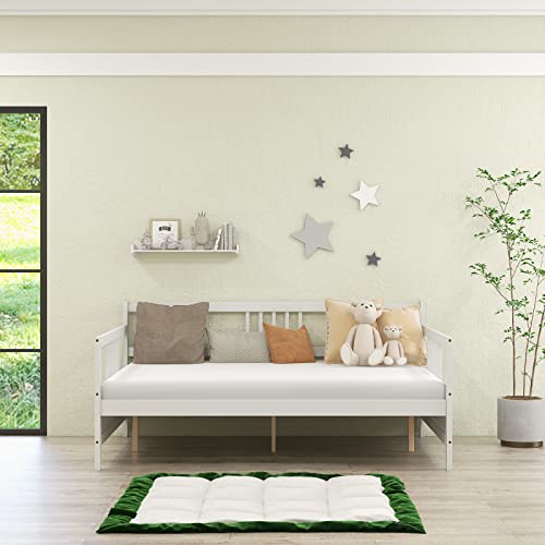 Giantex Full Size Daybed, Wooden Daybed Sofa Bed Frame with Wood Slat Support for Kids Teens, Multi-Functional Day Bed for Living Room Bedroom Guest Room, No Box Spring Needed (Full,White)