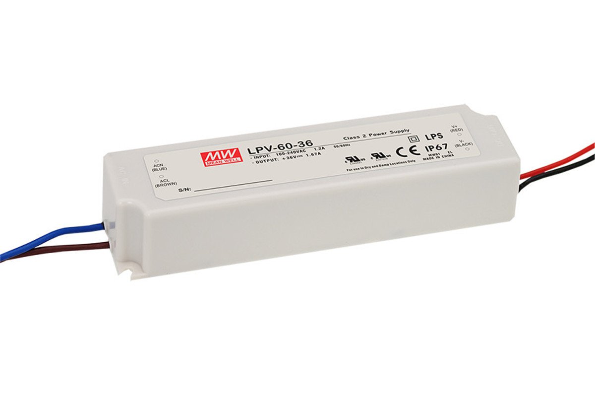 MEAN WELL LPV-60-12 Sealed Panel Mount LPV Series AC-DC 12-volt 5-Amp Power Supply with LED Driver, White