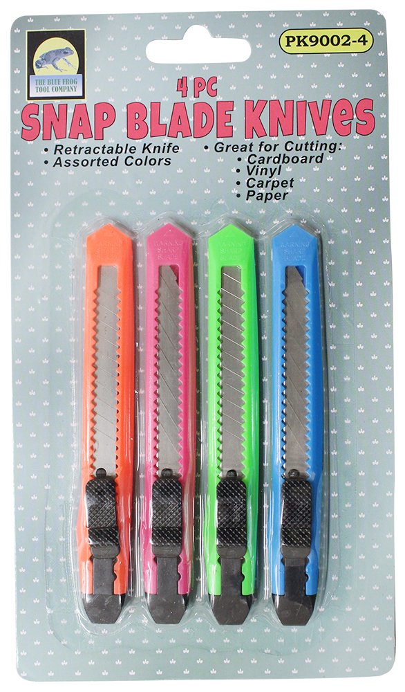 BLUE FROG (4 Pack) 5" Colorful Snap Blade Knives | Prolonged Use | Retractable